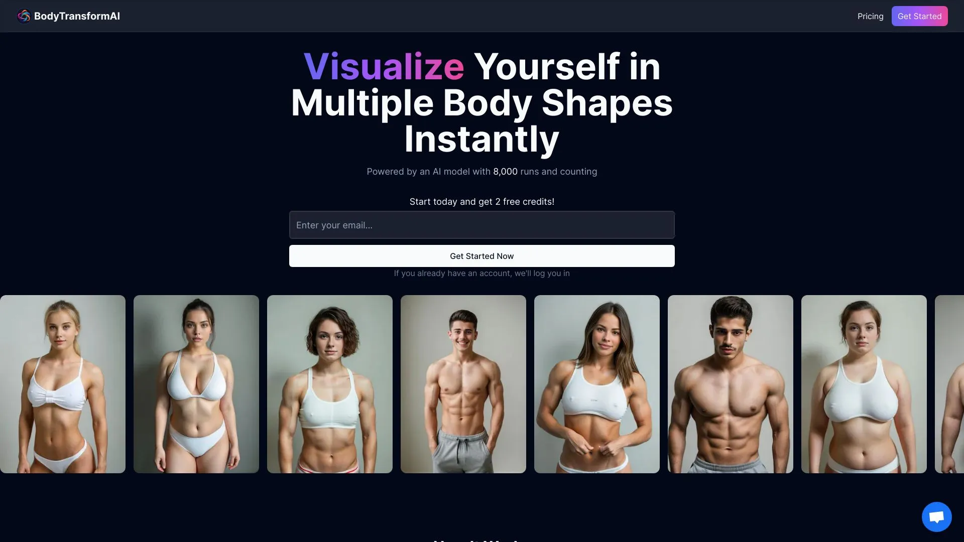 BodyTransformAI: Visualiza tu transformación corporal impulsada por IA | Creati.ai