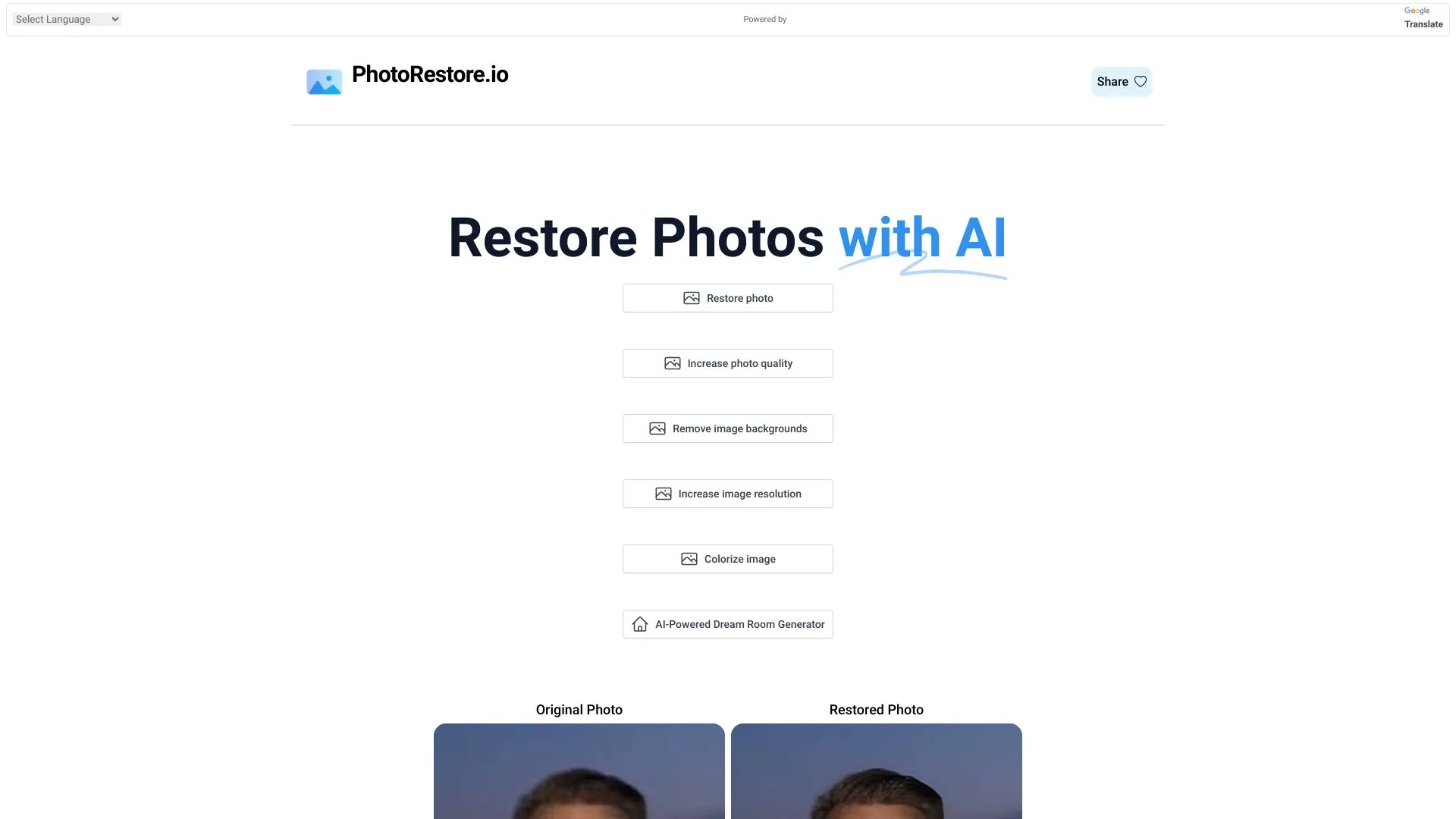PhotoRestore.io - Servicio gratuito de restauración de fotos por IA | Creati.ai