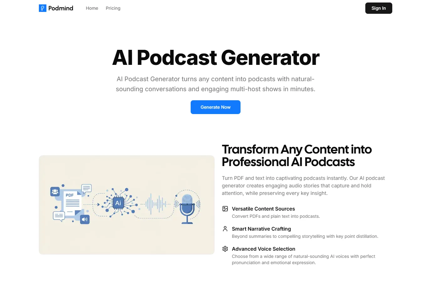 PodMind: AI-Powered Podcast Generator | Creati.ai