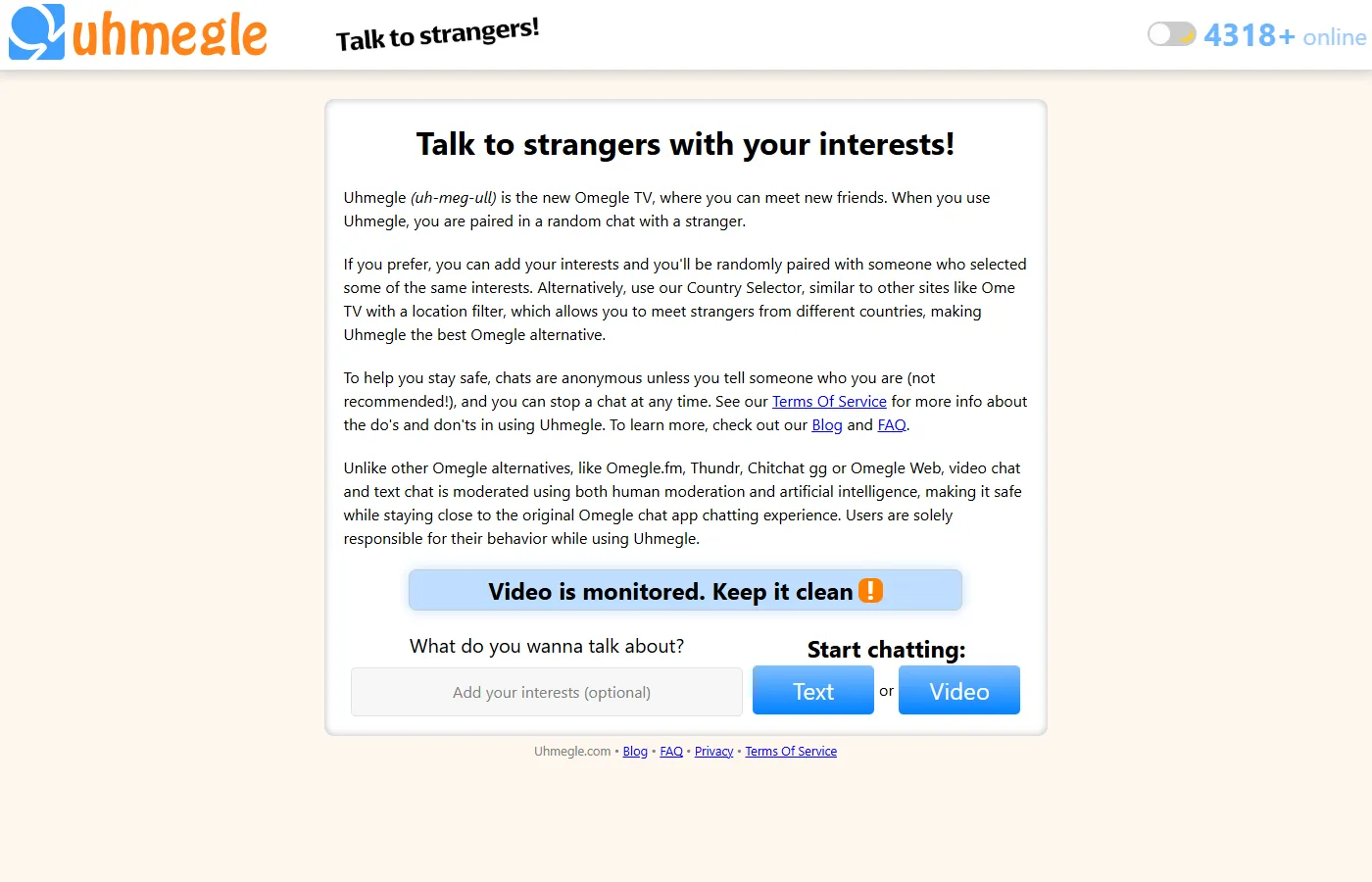 Uhmegle - Chat de Video y Texto Seguro Moderado por IA | Creati.ai